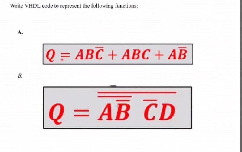 Solved Write VHDL code to represent the following functions: | Chegg.com