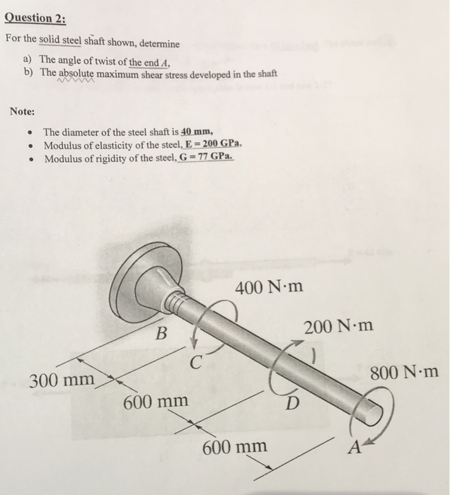 Solved Question 2: For the solid steel shaft shown, | Chegg.com