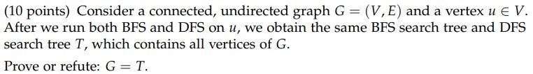 Solved (10 points) Consider a connected, undirected graph G | Chegg.com