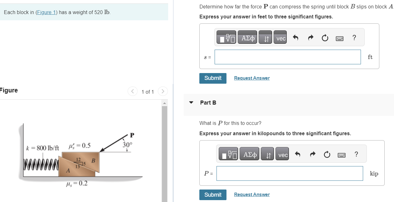 Solved Each block in has a weight of 520lb. Figure 1 of 1 | Chegg.com