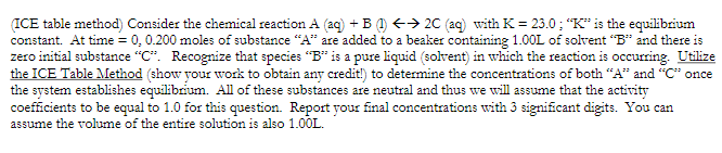 Solved (ICE table method) Consider the chemical reaction A | Chegg.com