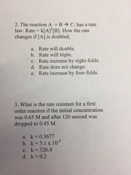 Solved The reaction A + B rightarrow C; has a rate law: Rate | Chegg.com