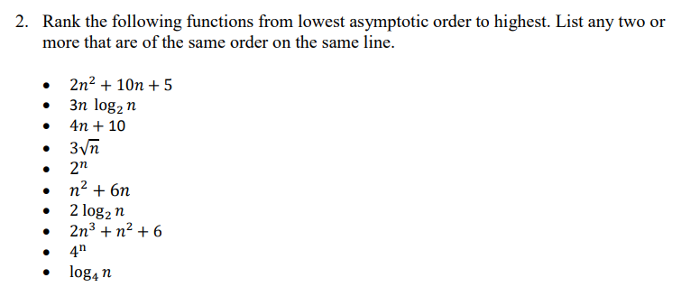 Solved Rank the following functions from lowest asymptotic | Chegg.com