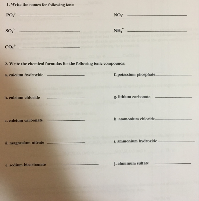 Solved 1. Write the names for following ions: PO2 so2 co, | Chegg.com