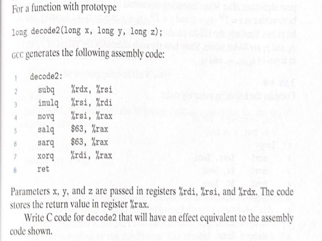 Solved For a function with prototype long decode2 (long x, | Chegg.com