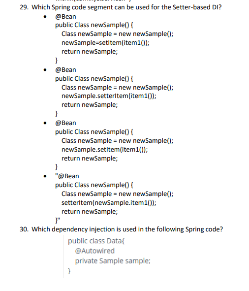 Solved 29. Which Spring code segment can be used for the | Chegg.com