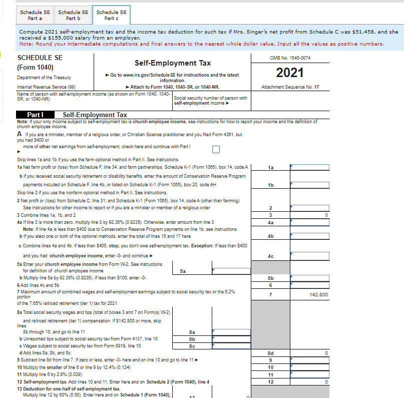 Solved Compute 2021 self-employment tax and the income tax | Chegg.com