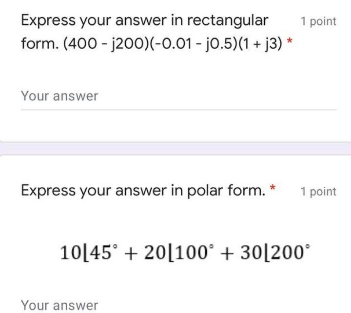Solved 1 point Express your answer in rectangular form. (400 | Chegg.com