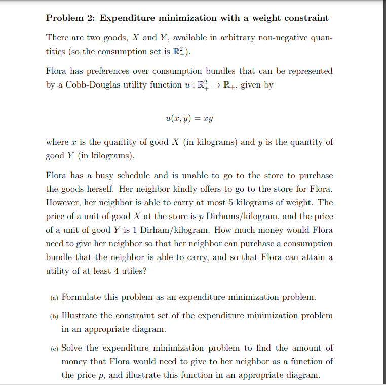 Solved Problem 2: Expenditure minimization with a weight | Chegg.com