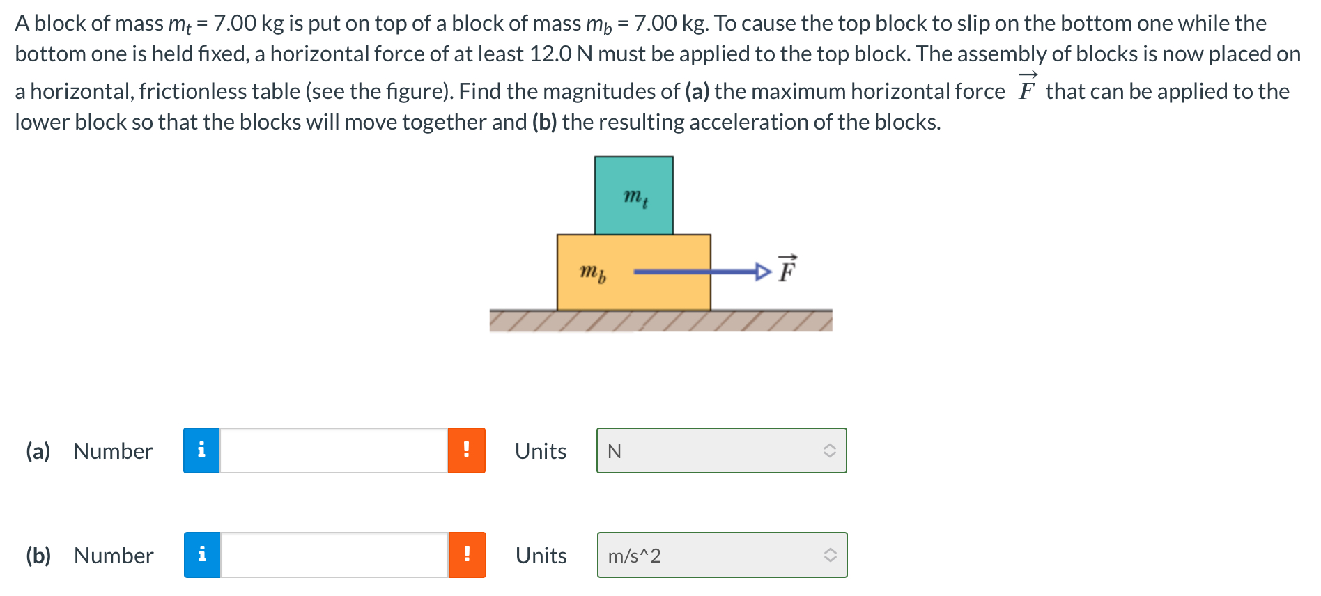Solved A block of mass mt=7.00kg ﻿is put on top of a block | Chegg.com