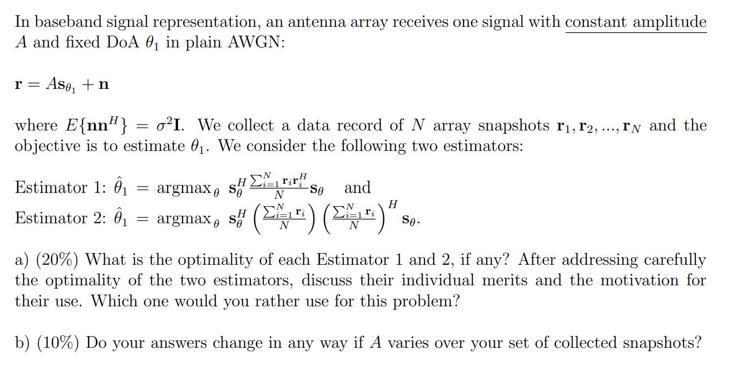 Solved In baseband signal representation, an antenna array | Chegg.com