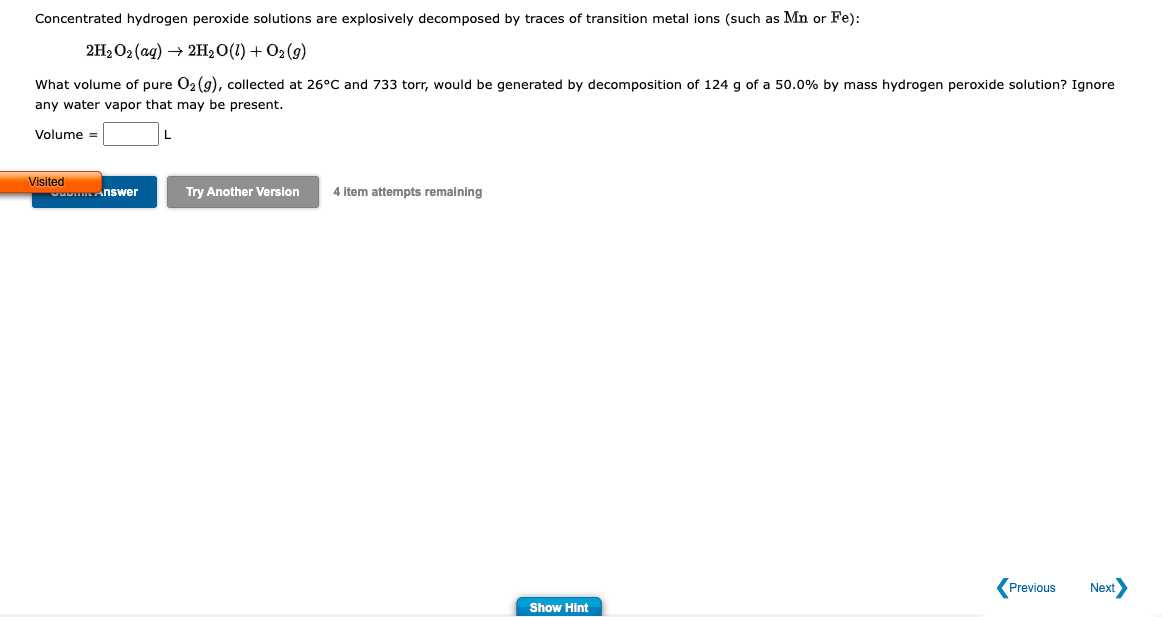 Solved Concentrated hydrogen peroxide solutions are | Chegg.com