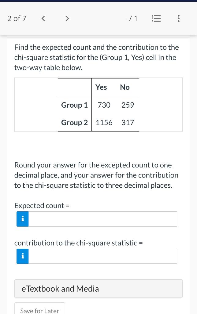 Solved Find the expected count and the contribution to the | Chegg.com