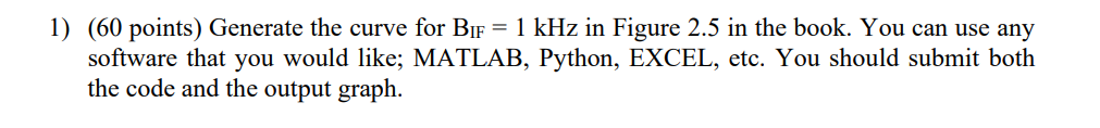 Solved 1) ( 60 points) Generate the curve for BIF=1kHz in | Chegg.com
