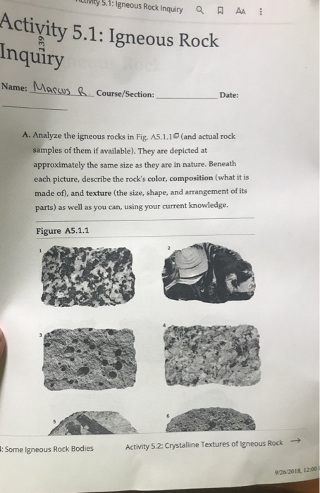 Solved 3.1: Igneous Rock Iinquiry QA A ctivity 5.1: Igneous | Chegg.com