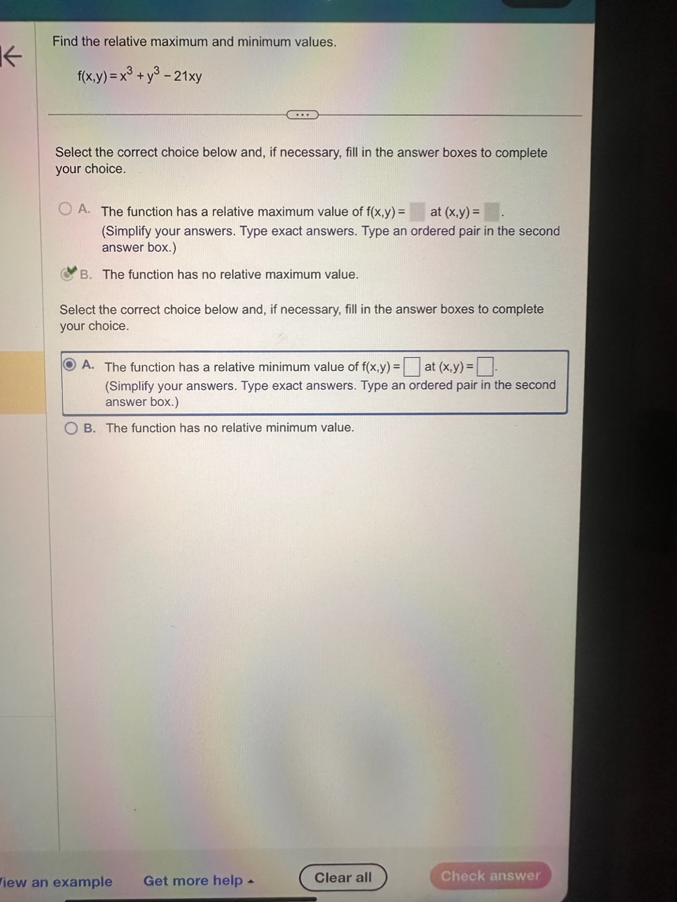 Solved Find the relative maximum and minimum values. | Chegg.com
