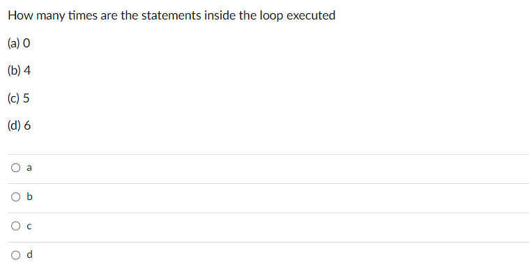 Solved How many times are the statements inside the loop | Chegg.com