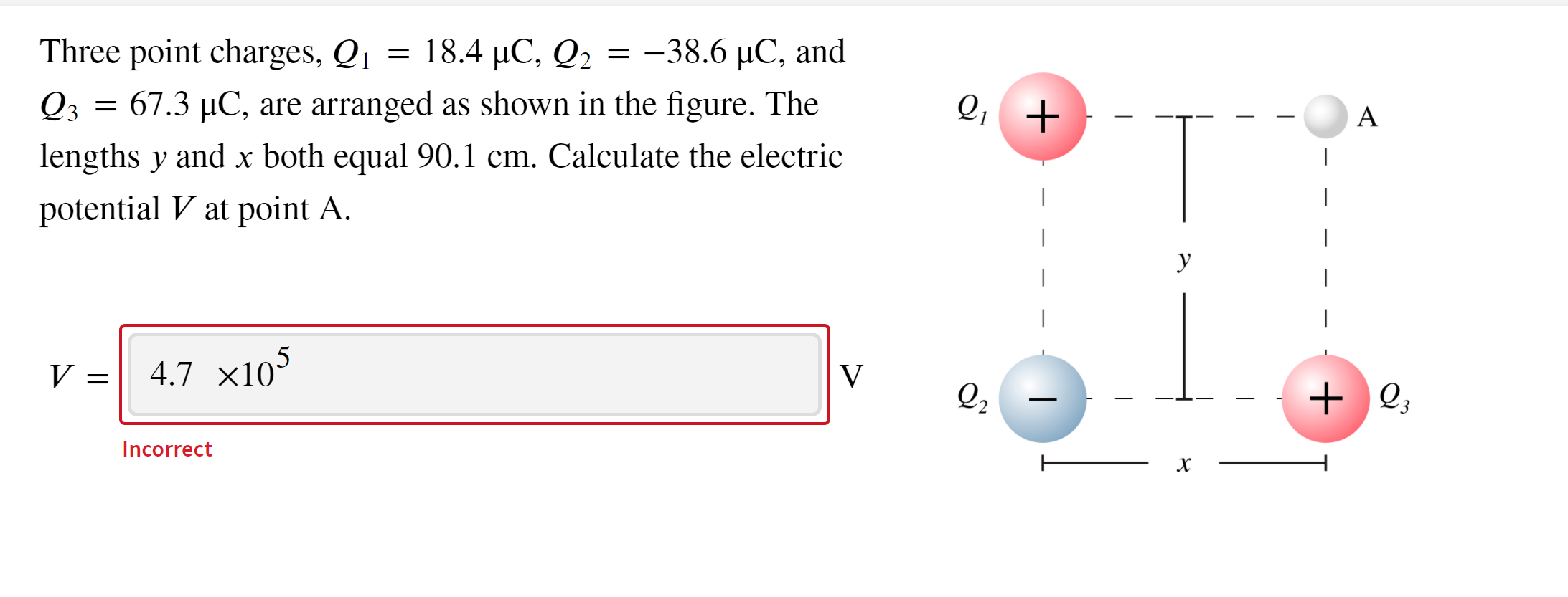 Solved Q3 = Q + A Three point charges, Q. = 18.4 uC, Q2 = | Chegg.com