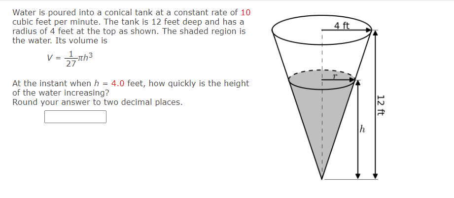 Solved Water is poured into a conical tank at a constant | Chegg.com