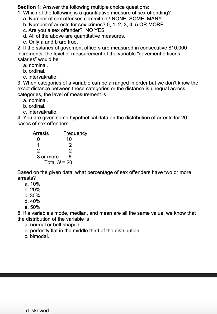 Solved Section 1 Answer The Following Multiple Choice