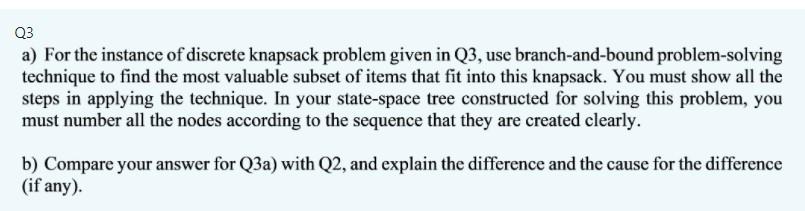 Q2 Consider The Instance Of Discrete Knapsack Problem