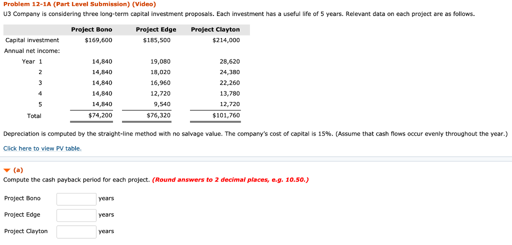 Solved Problem 12-1A (Part Level Submission) (Video) U3 | Chegg.com