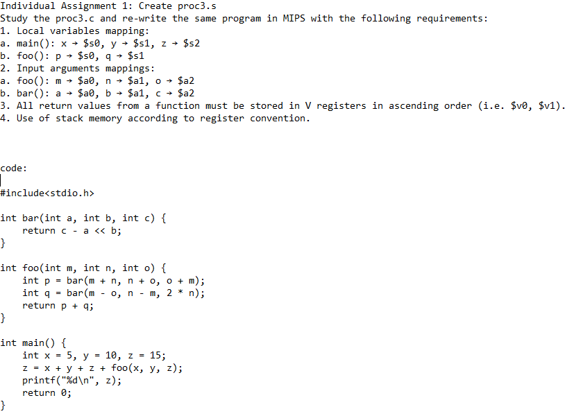Solved Individual Assignment 1: Create proc3.s Study the | Chegg.com