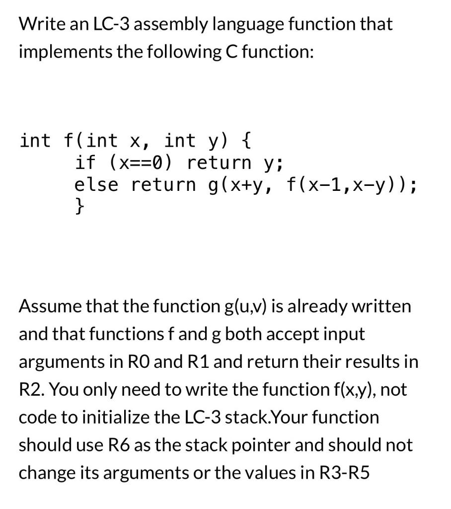 Solved Write an LC-3 assembly language function that | Chegg.com Solved Write an LC-3 assembly language function that | Chegg.com