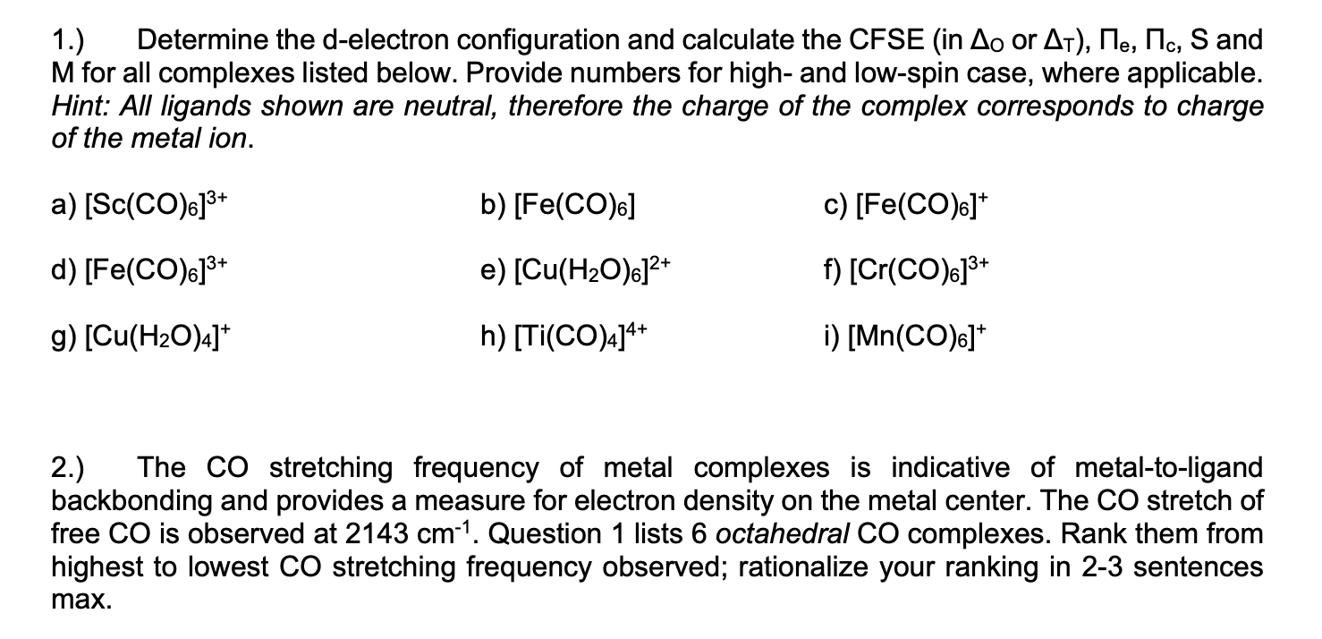 1 Determine The D Electron Configuration And