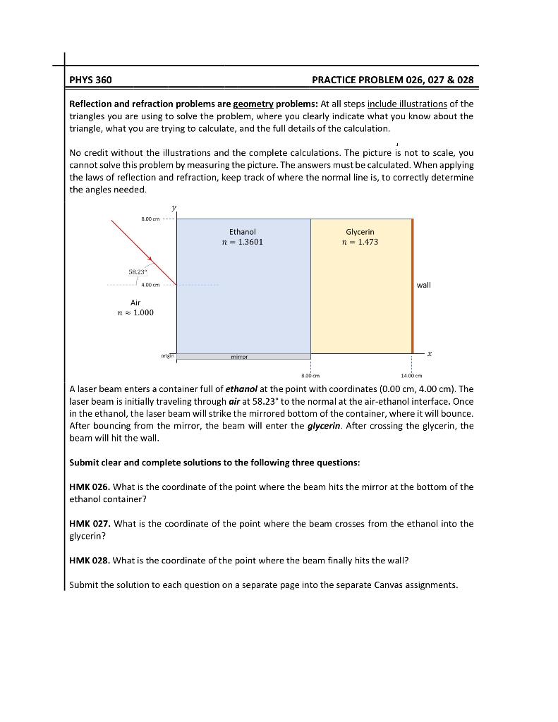 Solved Reflection and refraction problems are geometry | Chegg.com