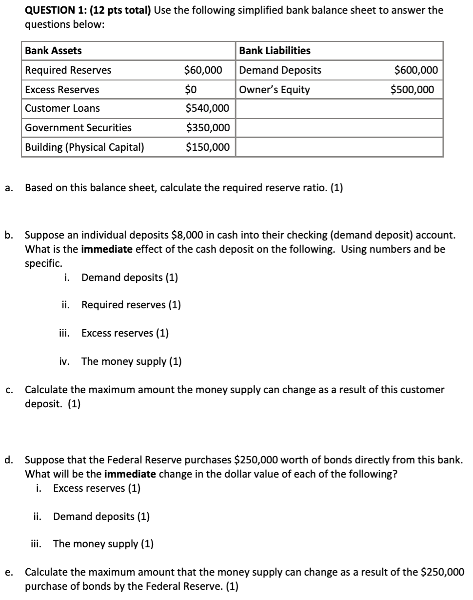 Solved QUESTION 1: (12 pts total) Use the following | Chegg.com