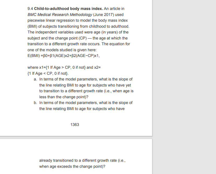 9.4 Child-to-adulthood body mass index. An article in | Chegg.com