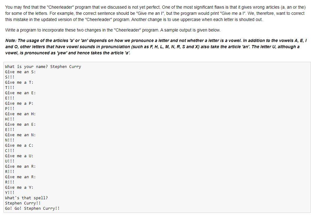 Solved You may find that the "Cheerleader" program that we | Chegg.com