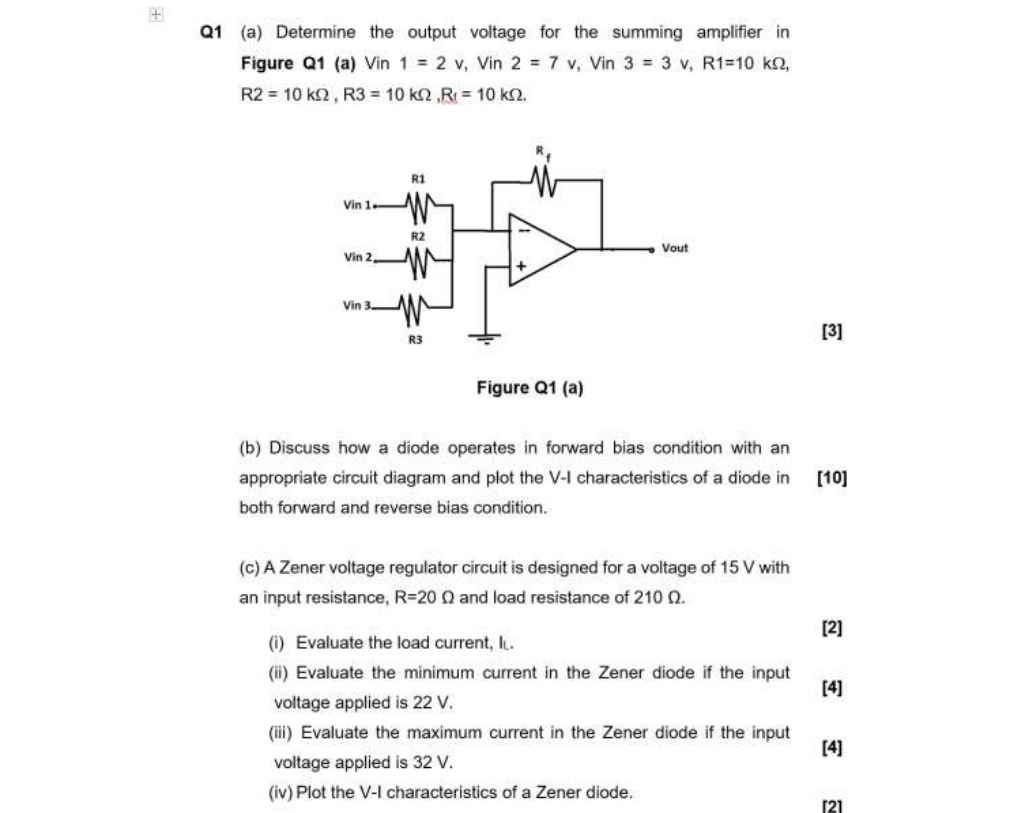 Solved + Q1 (a) Determine the output voltage for the summing | Chegg.com