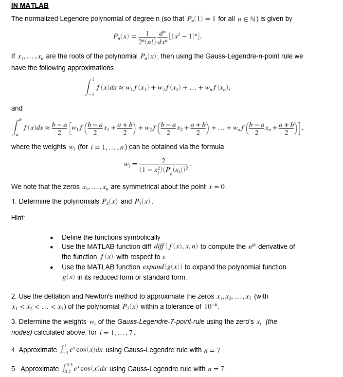 IN MATLAB The normalized Legendre polynomial of | Chegg.com