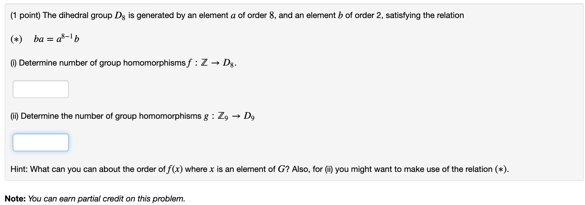 (1 point) The dihedral group D8 is generated by an | Chegg.com
