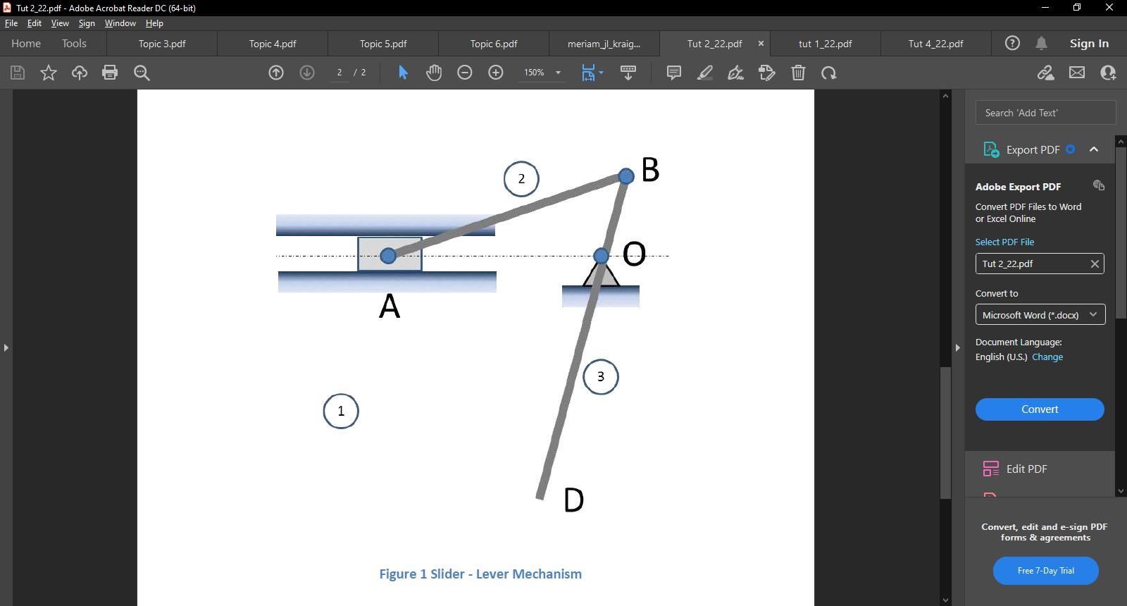 Solved A mechanism consisting of a slider and lever is shown | Chegg.com