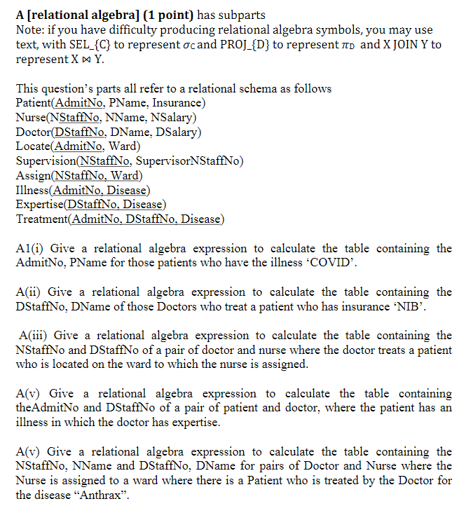 Solved A [relational algebra] (1 point) has subparts Note: | Chegg.com