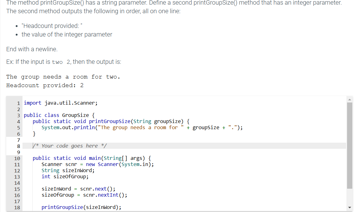 Solved The method printGroupSize() ﻿has a string parameter. | Chegg.com