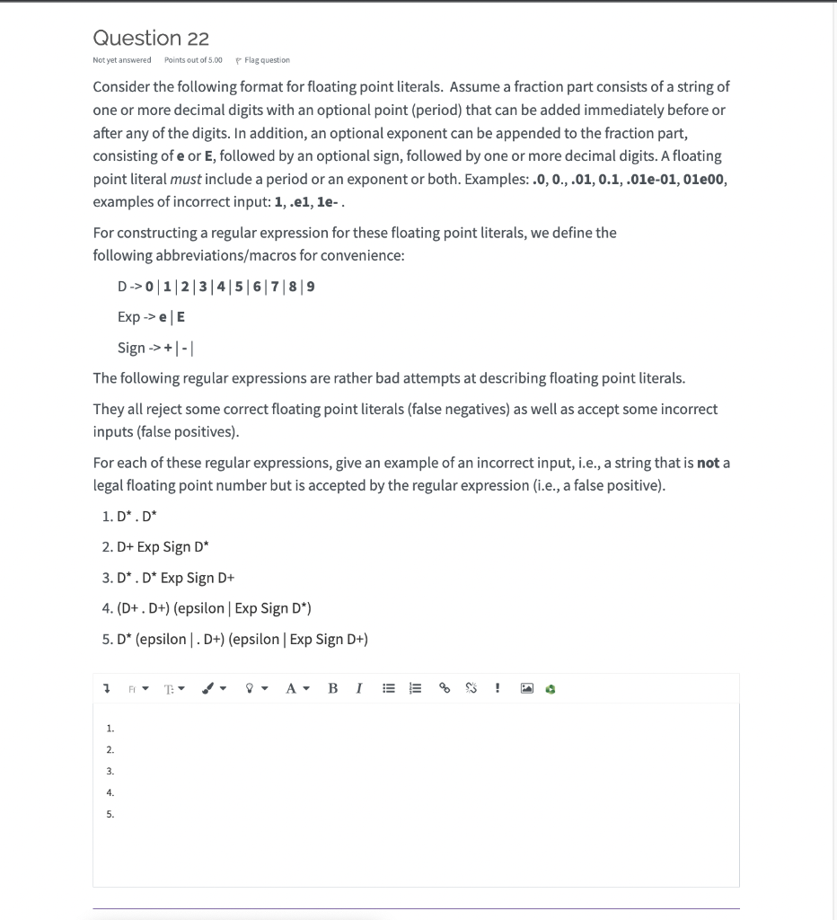 Solved Question 22 Not yet answered Points out of 5.00 Flag | Chegg.com