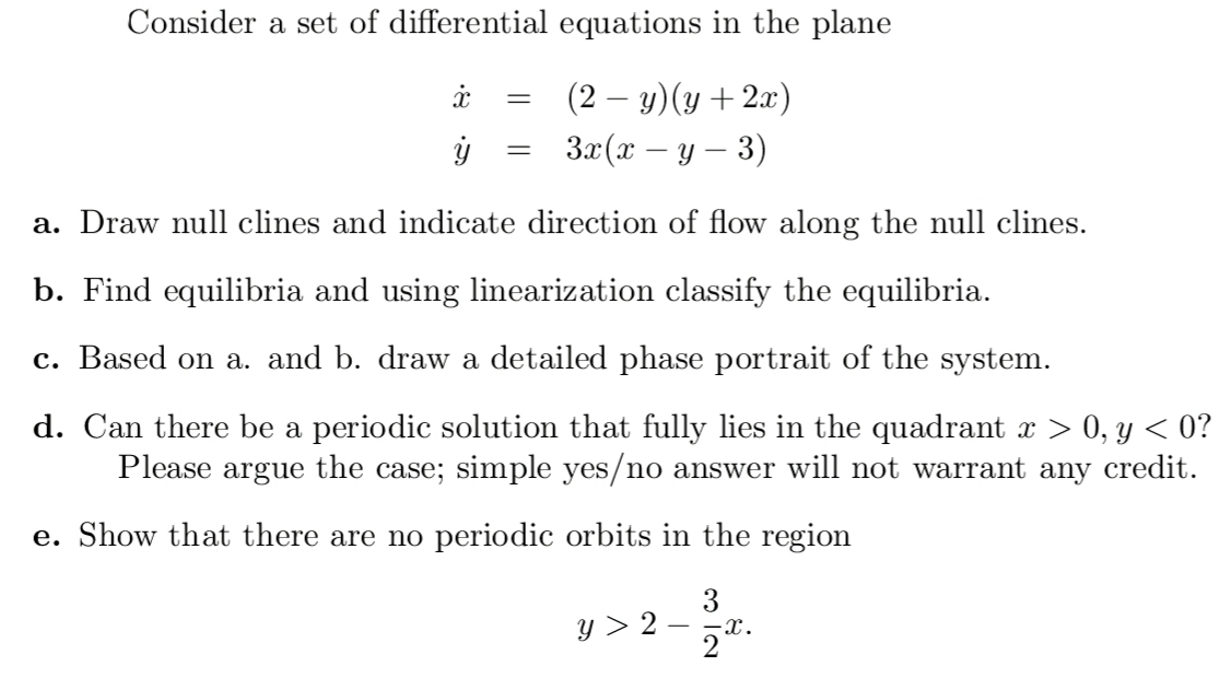 Consider a set of differential equations in the plane | Chegg.com