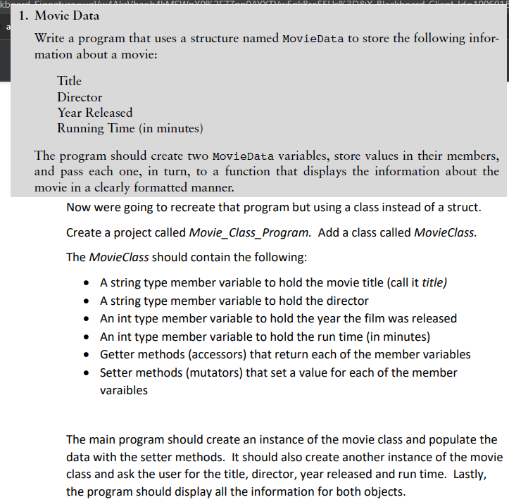 Solved Movie Data Write a program that uses a structure | Chegg.com