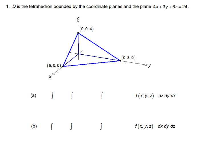 Solved 1. D is the tetrahedron bounded by the coordinate | Chegg.com