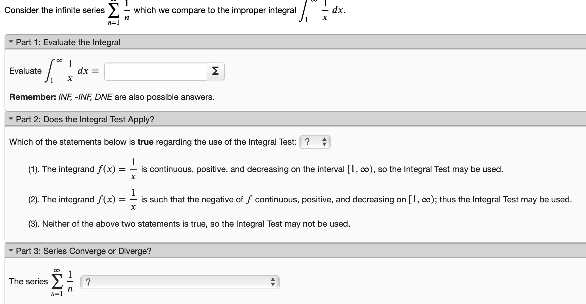 Solved Consider the infinite series ∑n=1n1 which we compare | Chegg.com