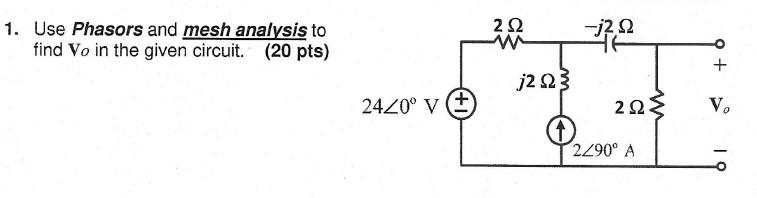 Solved Use Phasors and mesh analysis to find V0 in the given | Chegg.com