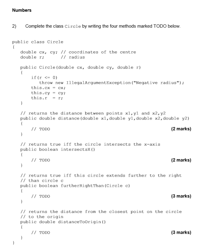 Solved Numbers Complete the class Circle by writing the four | Chegg.com