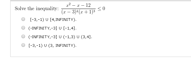 Solved r2--12 Solve the inequality: O [-3,-1) U [4,INFINITY) | Chegg.com