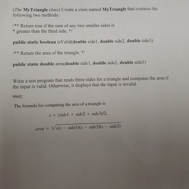 Solved (The MyTriangle class) Create a class named | Chegg.com