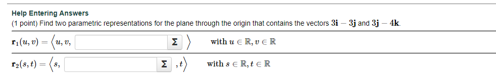 Solved Help Entering Answers (1 point) Find two parametric | Chegg.com