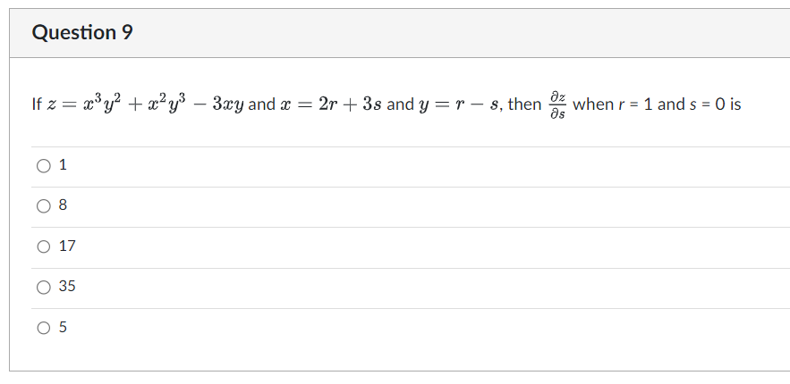 Solved If z=x3y2+x2y3−3xy and x=2r+3s and y=r−s, then ∂s∂z | Chegg.com